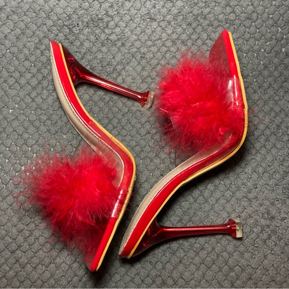 Shoes | Nwot Red Turkey Feather Stilettos Heels | Poshmark